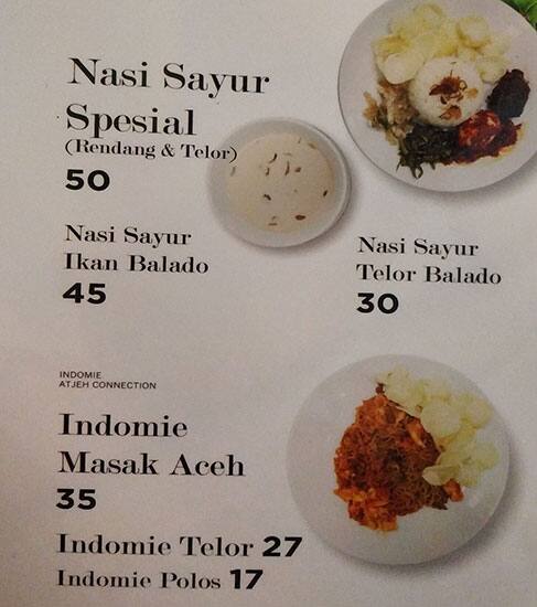 Menu at The Atjeh Connection Sabang cafe, Jakarta