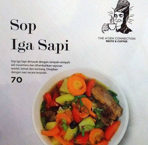 Menu at The Atjeh Connection Sabang cafe, Jakarta