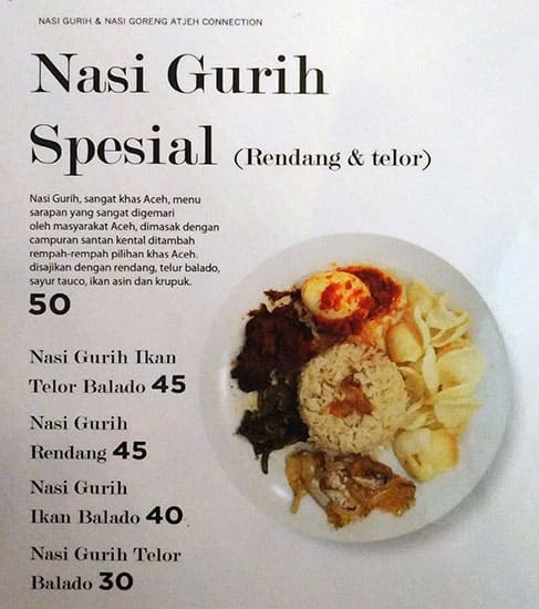 Menu at The Atjeh Connection Sabang cafe, Jakarta