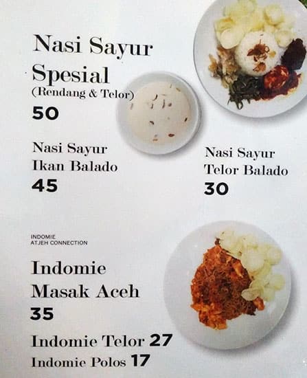 Menu at The Atjeh Connection Sabang cafe, Jakarta