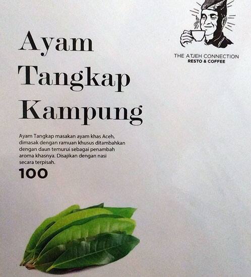 Menu at The Atjeh Connection Sabang cafe, Jakarta