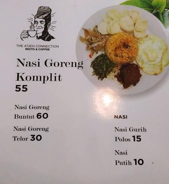 Menu at The Atjeh Connection Sabang cafe, Jakarta