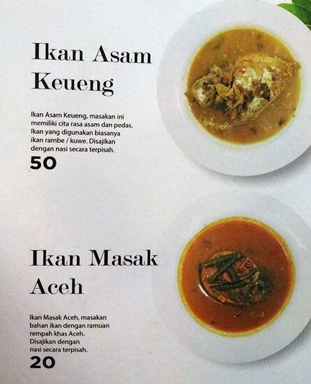 Menu at The Atjeh Connection Sabang cafe, Jakarta