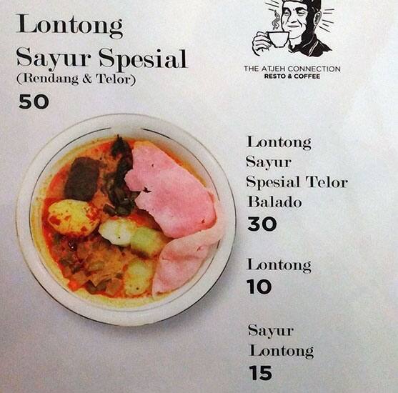 Menu at The Atjeh Connection Sabang cafe, Jakarta