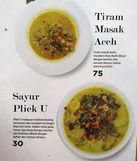 Menu at The Atjeh Connection Sabang cafe, Jakarta