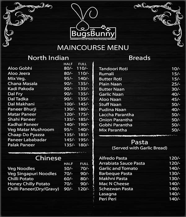 Menu of Cafe Bugs Bunny, Shahdara, New Delhi