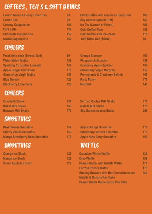 Menu at Sky Garden Roof top cafe, Gorakhpur