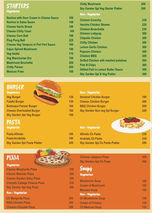 Menu at Sky Garden Roof top cafe, Gorakhpur