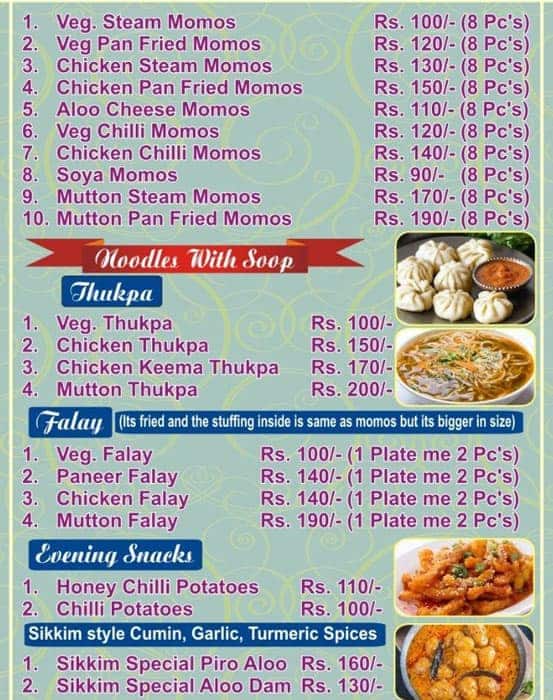 Menu of Taste Of Sikkim, Sushant Lok, Gurgaon