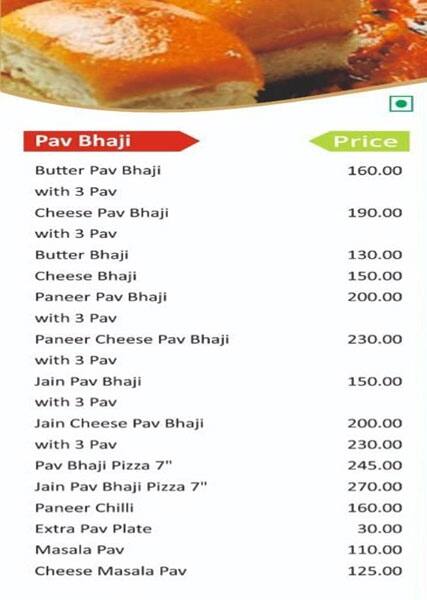 Menu of Kutchi Pav Bhaji, Near Andheri East Station, Mumbai