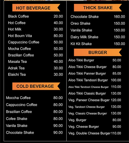 Menu of Rama's Food & Cafe, Infocity, Gandhinagar