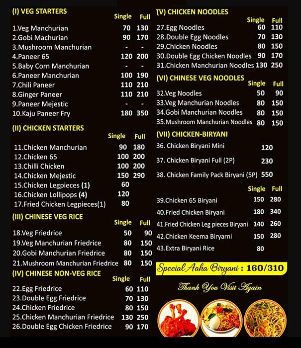 Menu of Mani Food Hunter, Vanasthalipuram, Hyderabad