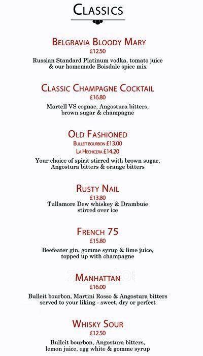 Menu at Boisdale of Belgravia restaurant, London