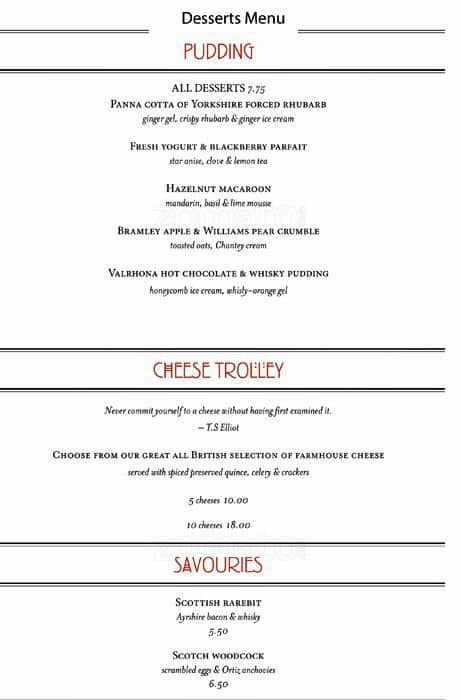 Menu at Boisdale of Belgravia restaurant, London