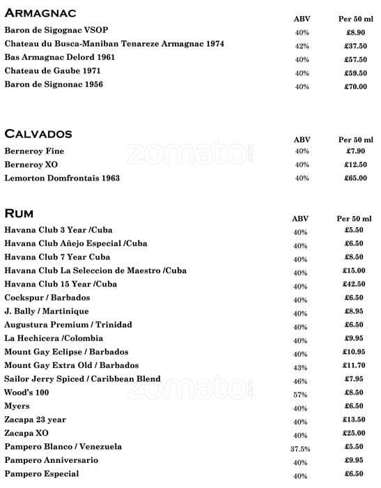 Menu at Boisdale of Belgravia restaurant, London