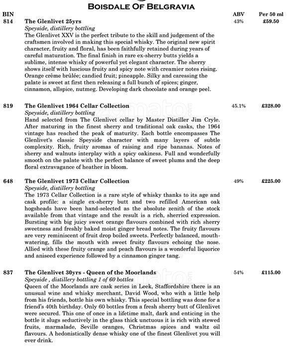 Menu at Boisdale of Belgravia restaurant, London