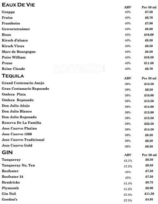 Menu at Boisdale of Belgravia restaurant, London