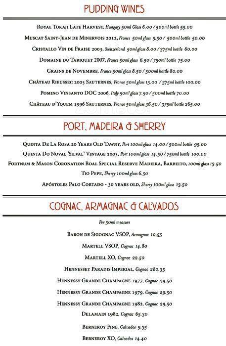 Menu at Boisdale of Belgravia restaurant, London