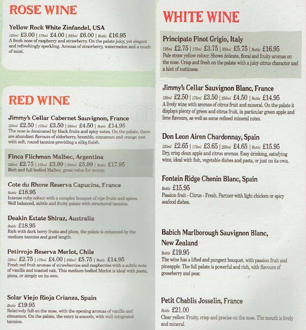 Menu at Jimmy's Restaurants, London, London Designer Outlet Centre