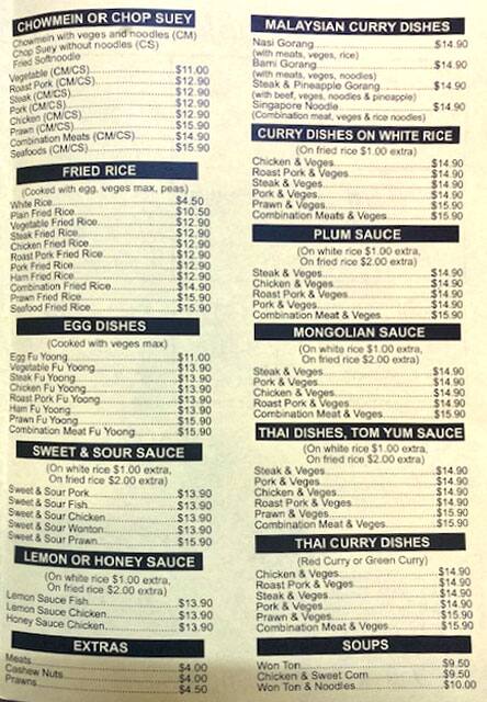 Menu at Blue Chip Takeaways restaurant, Kumeu