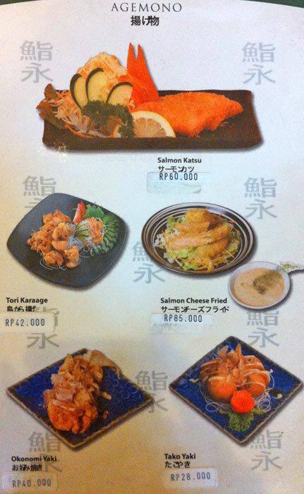 Menu at Sushi Naga restaurant, South Tangerang, Jalan Letnan Sutopo
