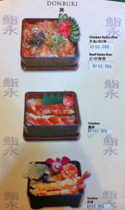 Menu at Sushi Naga restaurant, South Tangerang, Jalan Letnan Sutopo