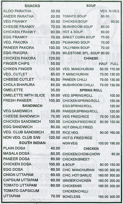 Milestone Restaurant Menu, Menu for Milestone Restaurant, Aashiana ...