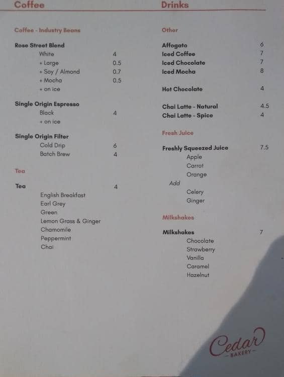 Menu at Cedar Bakery Preston, Preston