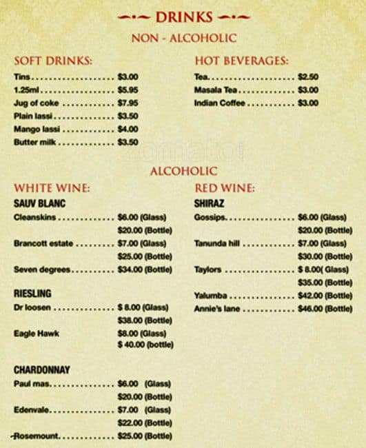 Menu at Alankrita restaurant, Hoppers Crossing