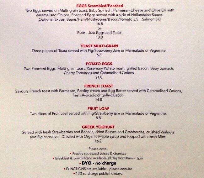 Menu at Casa Bianchi restaurant, Mount Hawthorn