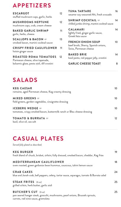 Menu au The Keg Steakhouse & Bar - Pointe-Claire, Pointe-Claire