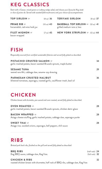 Menu au The Keg Steakhouse & Bar - Pointe-Claire, Pointe-Claire