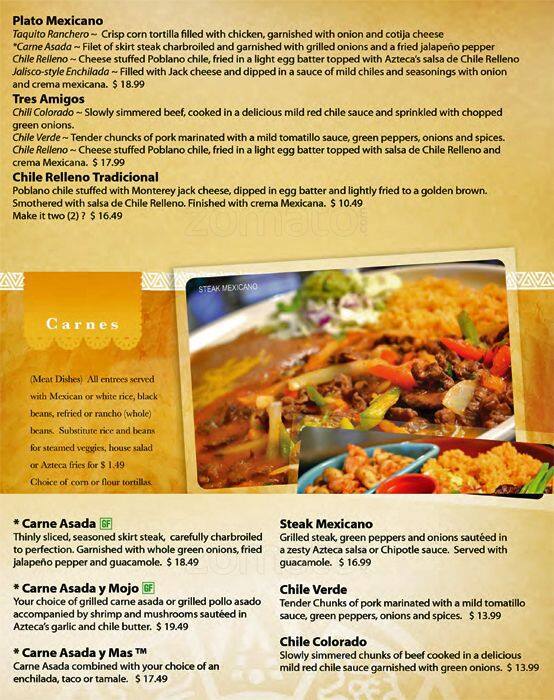 Menu at Azteca restaurant, Bremerton