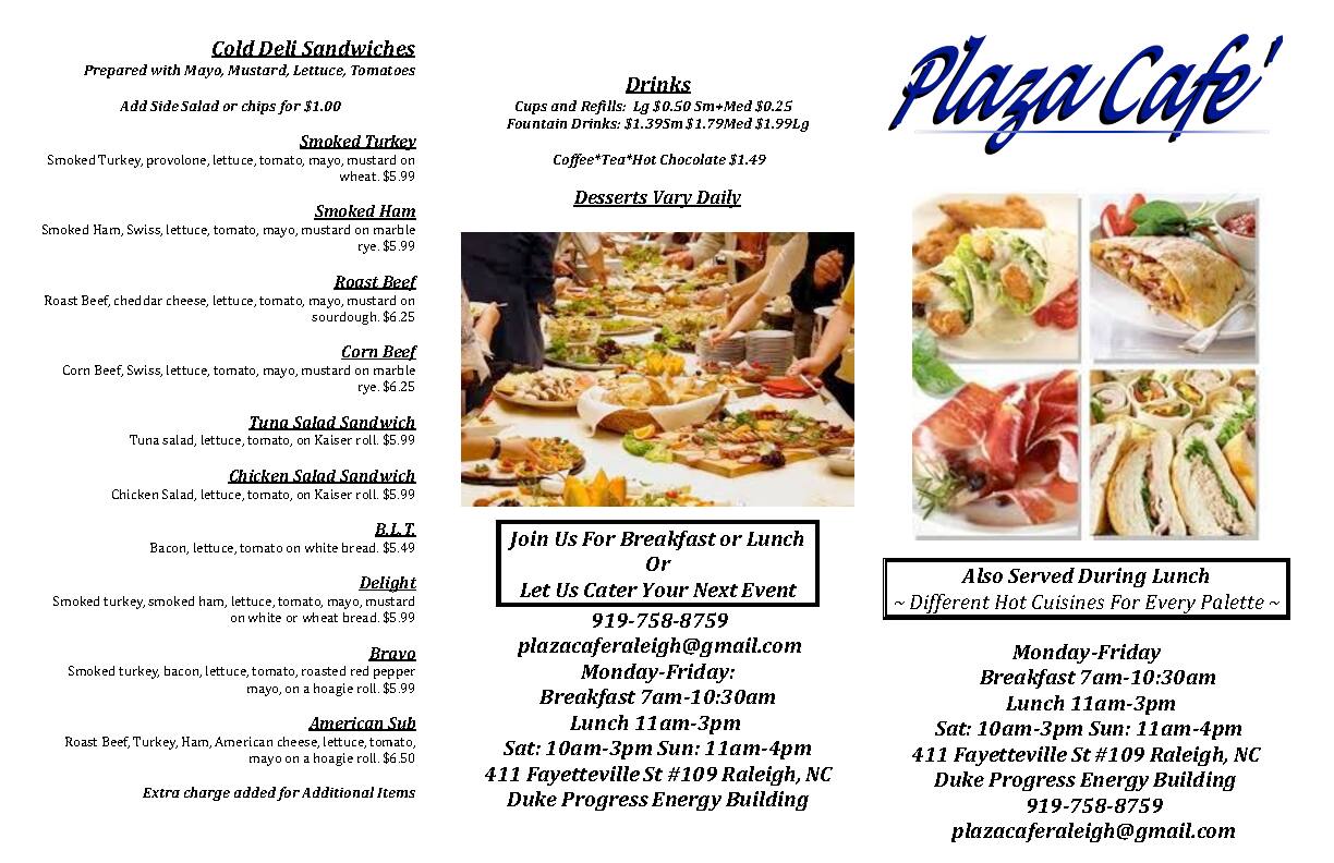 Menu at Plaza Cafe, Raleigh