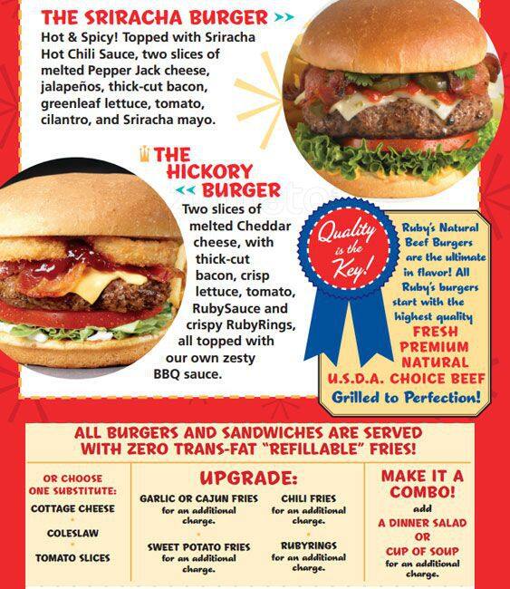 Menu at Ruby's restaurant, Oceanside, 1 Oceanside Pier #1