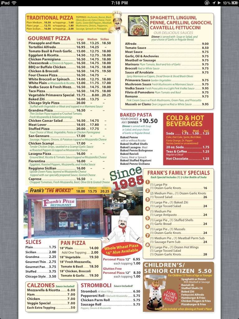 Menu at Frank's Pizza (Hopatcong) pizzeria, Hopatcong