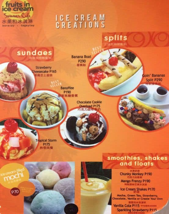 Menu at Fruits In Ice Cream desserts, Calamba