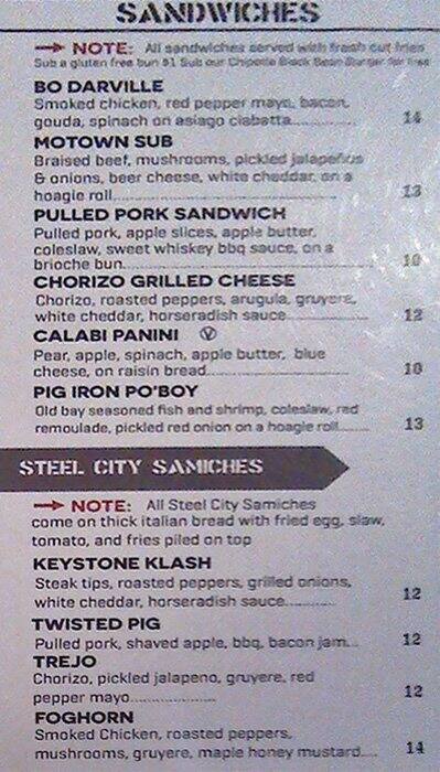 Menu at Pig Iron Public House, Cranberry Township