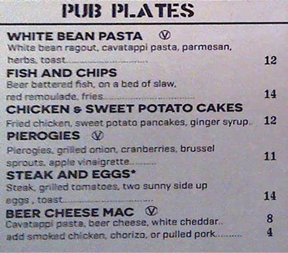 Menu at Pig Iron Public House, Cranberry Township