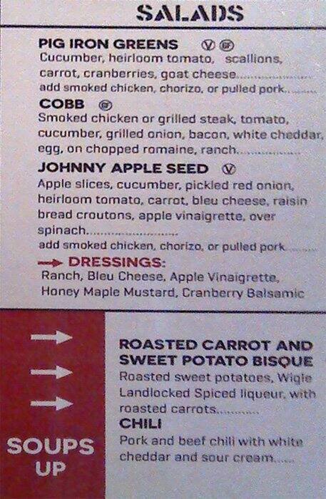 Menu at Pig Iron Public House, Cranberry Township