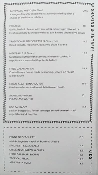 Menu at VIA CONDOTTI restaurant, Balwyn North