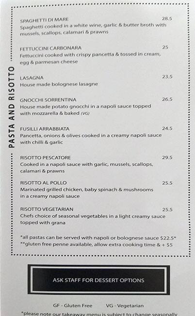 Menu at VIA CONDOTTI restaurant, Balwyn North