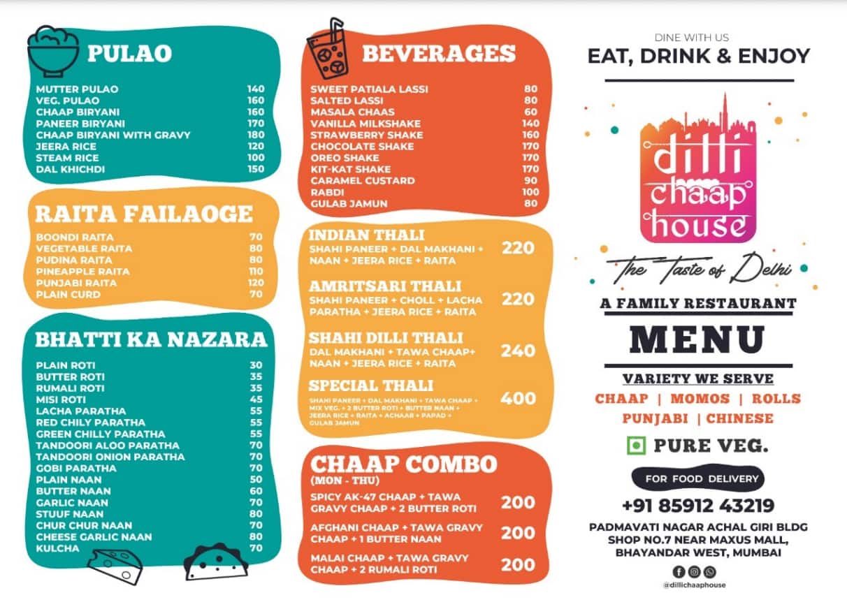 Menu of Dilli Chaap House, Mira Road, Mumbai