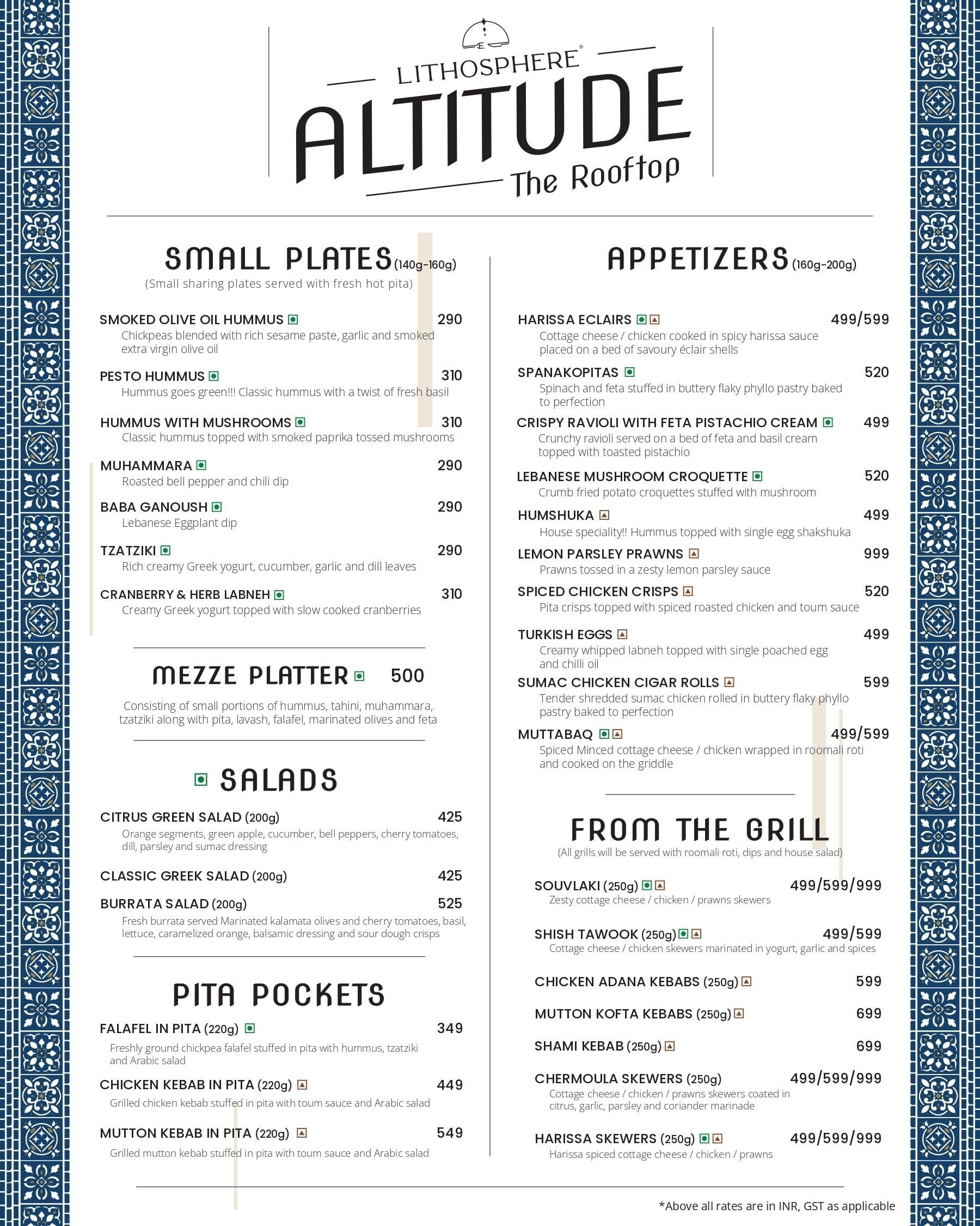 Menu of Altitude The Rooftop By Upper Crust, Bodakdev, Ahmedabad