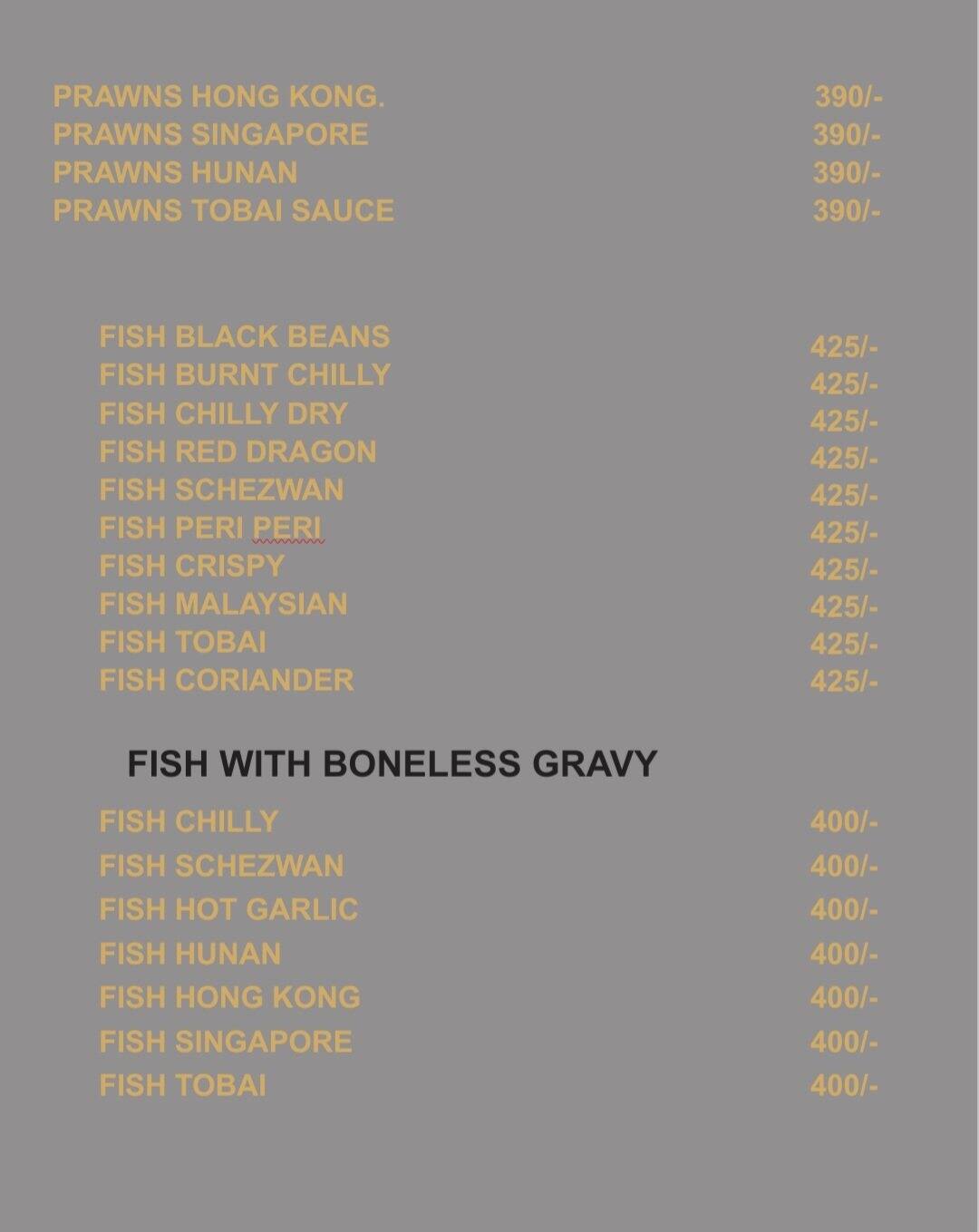 Menu of China Flame, Mohammad Ali Road, Mumbai