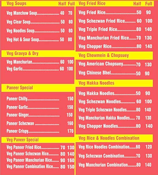Menu of Shri Datta Krupa Chinese Corner, Virar, Mumbai
