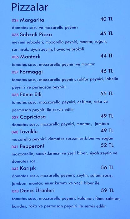 Menu at Faros Restaurant Old City, Istanbul