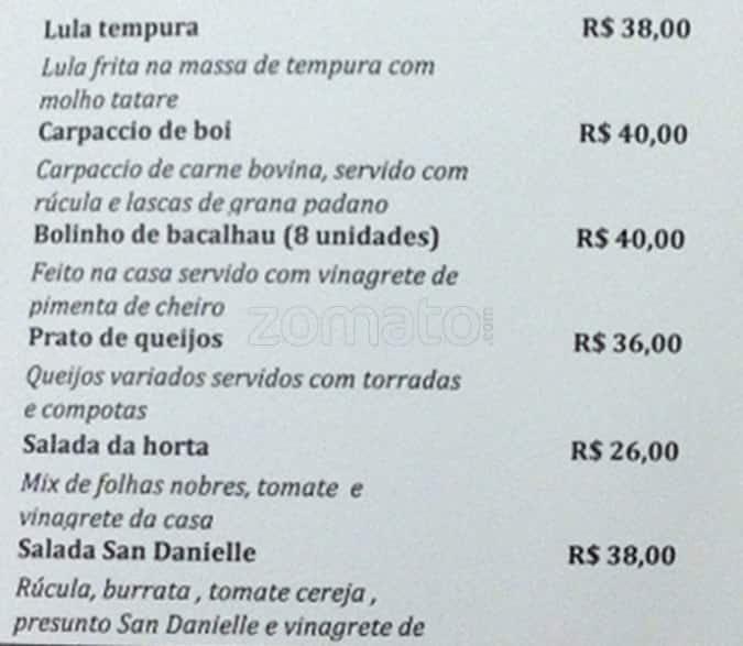 Carta del restaurante Alloro al Miramar, Rio del Janeiro