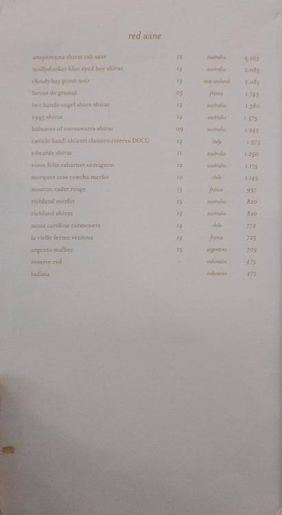 Menu at TeSaTe Grand Indo restaurant, Jakarta