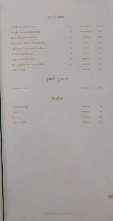 Menu at TeSaTe Grand Indo restaurant, Jakarta